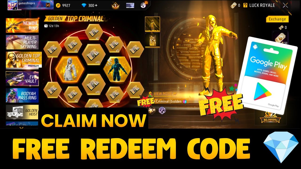FREE REDEEM CODE APP 2025 || CLAIM GOLDEN CRIMINAL BUNDLE FREE ...