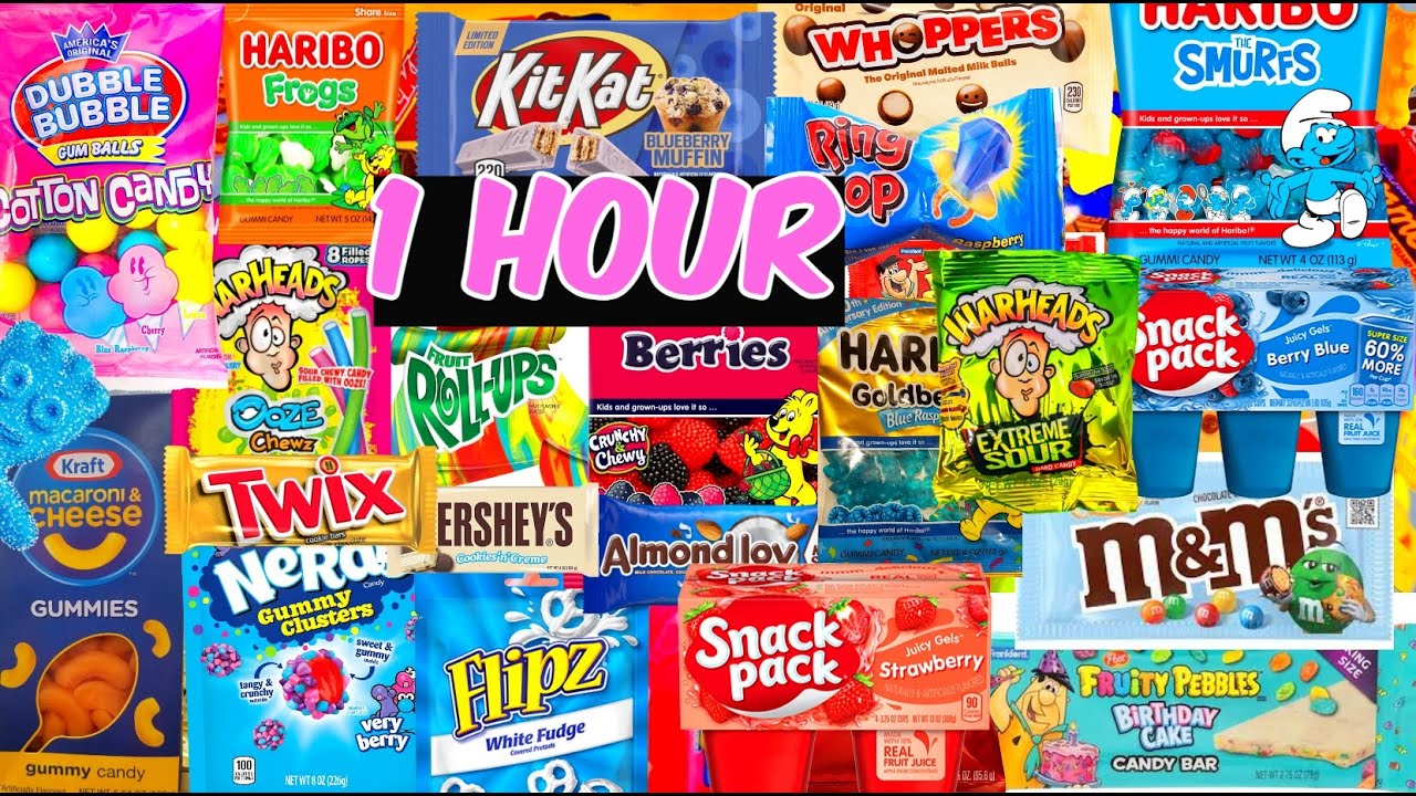 NEW 101 Candy Snacks Opening Rainbow Pink Blue Yellow Red Orange Purple ...