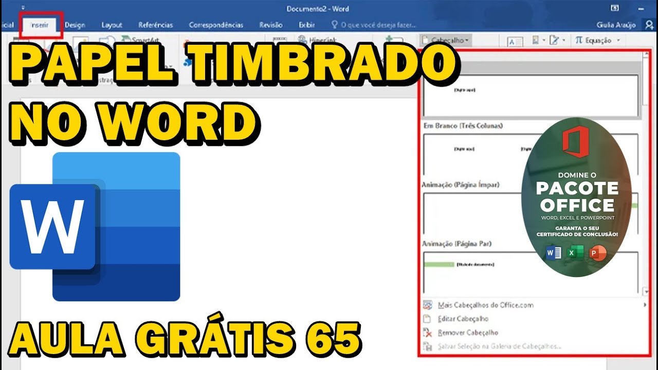 Como criar o Papel Timbrado no Word #AulaGratuita65 - YouTube