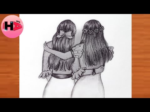 How to draw a two freinds drawing with backside / girls drawing for ...
