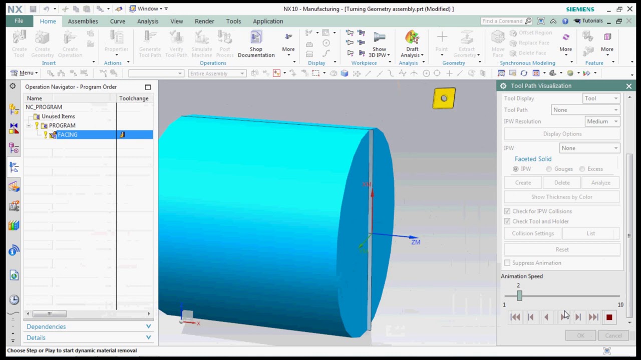 03 NX CAM Turning Operation 1Facing 2Rough OD 3Finish OD - YouTube