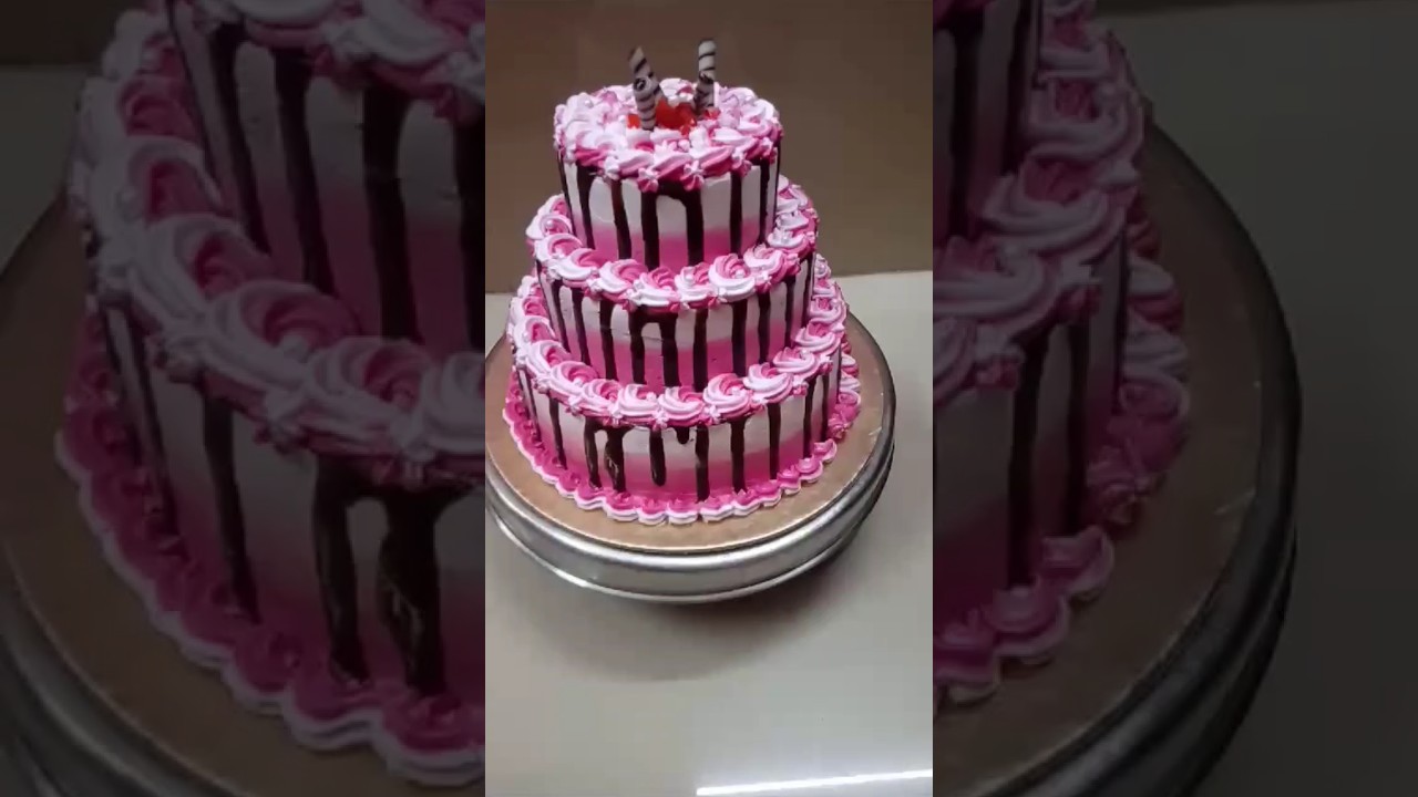 3tier birthday cake|pink cake decoration|easy cake decoration - YouTube