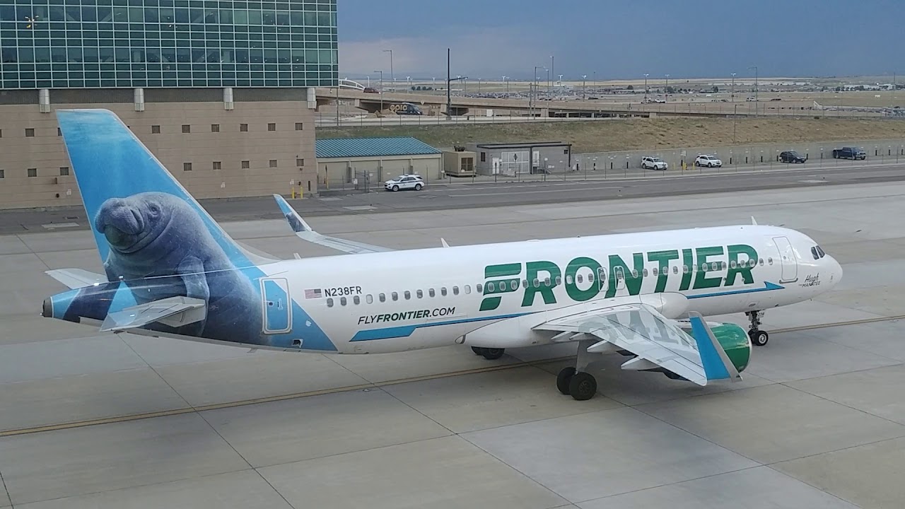 Frontier A320-214(SL) N238FR Hugh the Manatee taxis at DEN 22 July 2018 ...