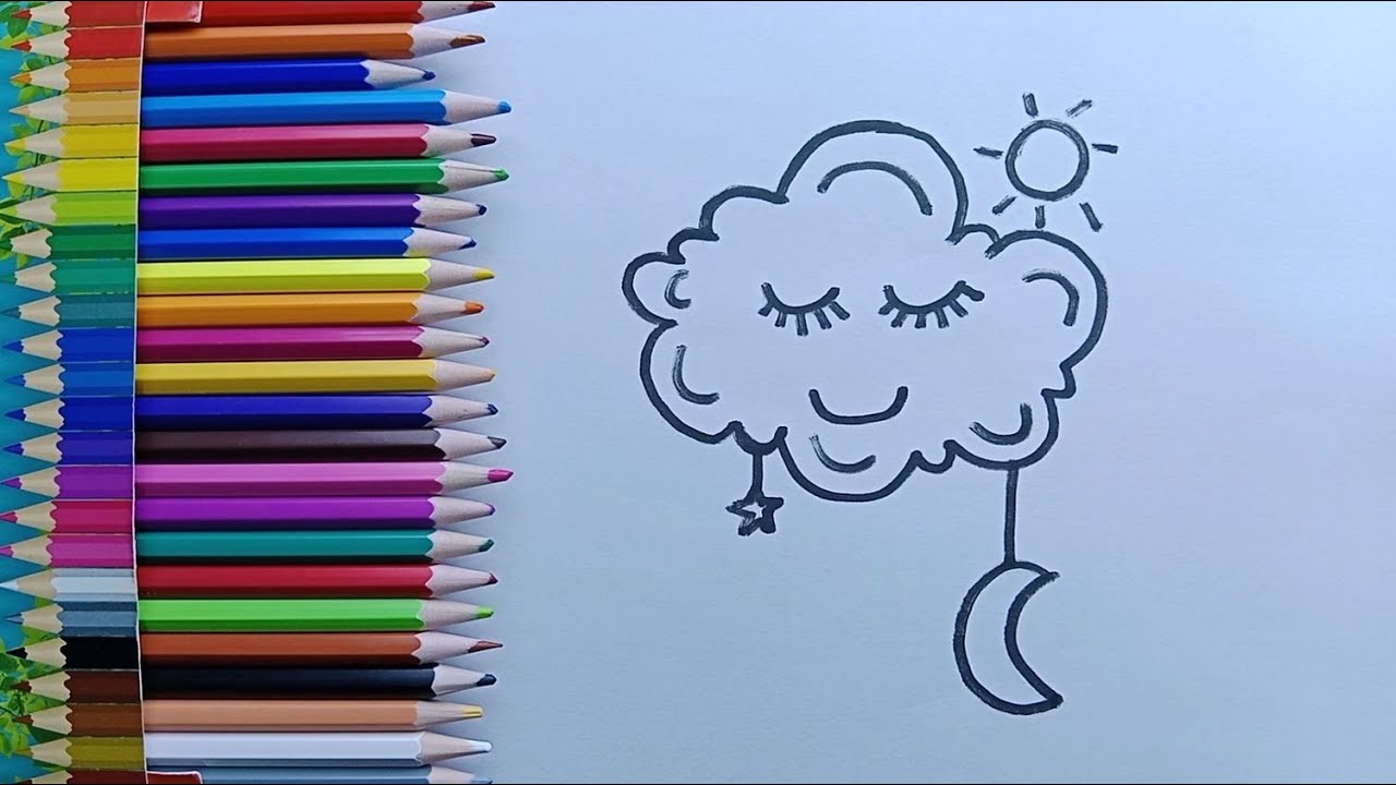 Drawing and coloring a sleeping blue cloud - YouTube