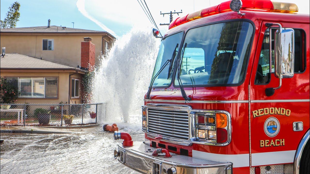 Redondo Beach Engine 64: Sheared Hydrant - YouTube