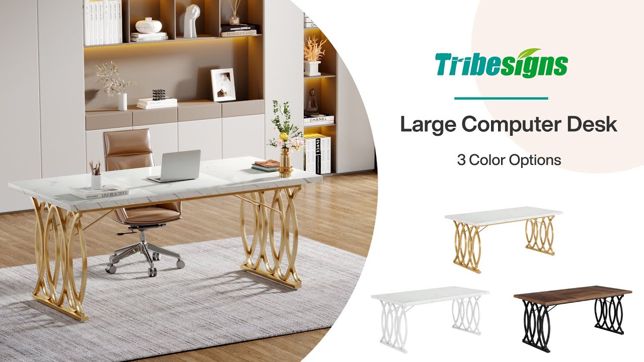 Tribesigns 63" Modern Computer Desk - JW0607 #work #setup - YouTube