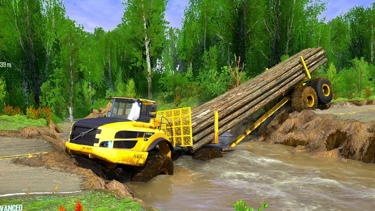 Volvo truck driver skills when crossing a broken bridge - Spintires Mudrunner - YouTube