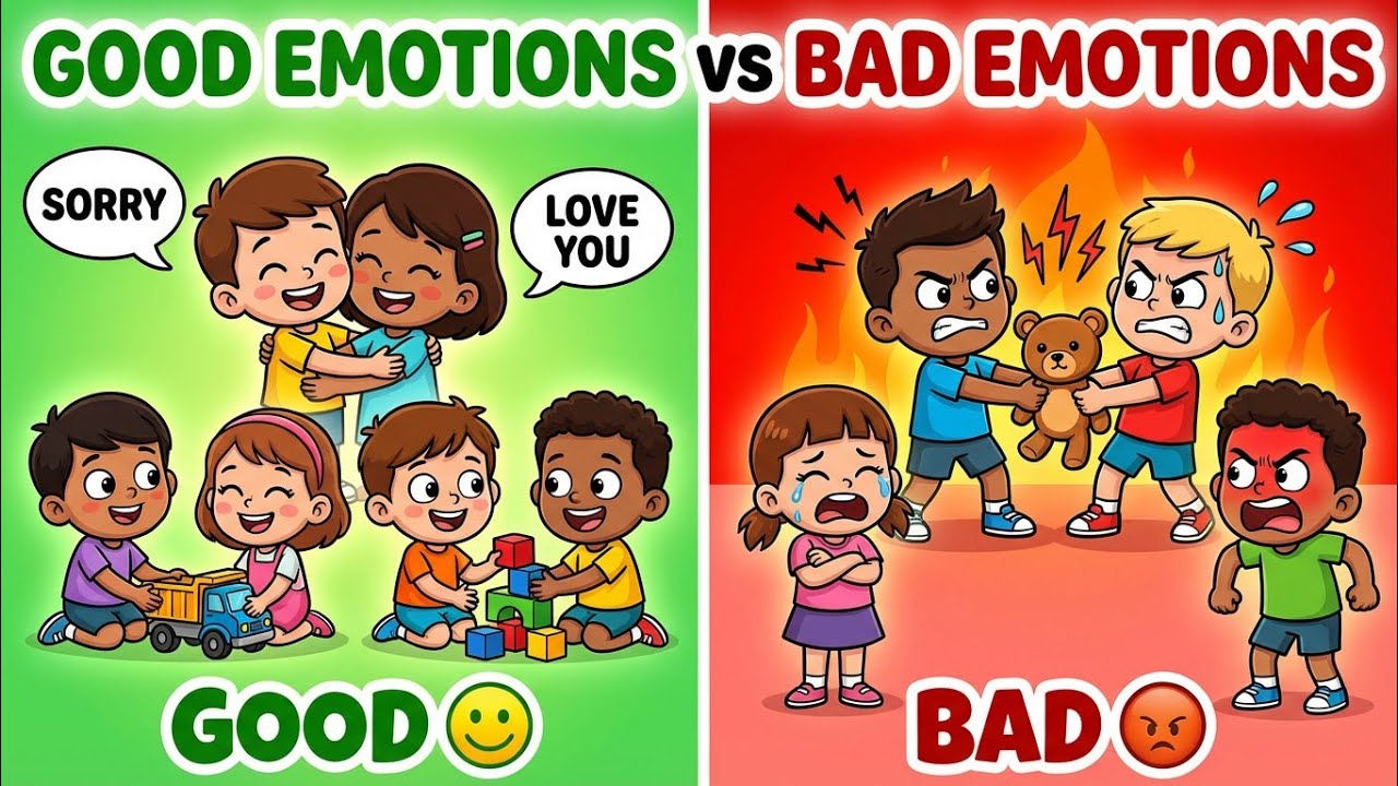 Good Emotions 🟢 vs Bad Emotions 🔴 | Learn Feelings & Behavior for Kids ...