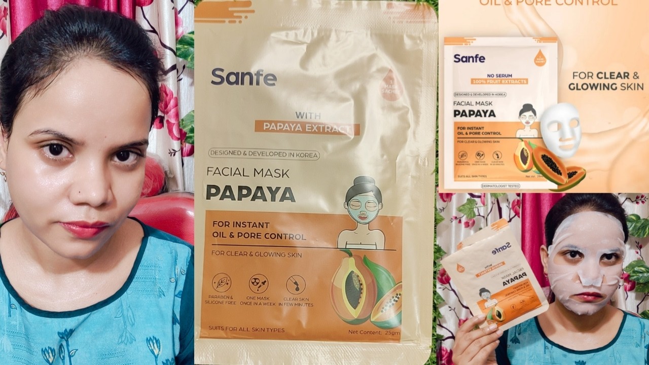 Sanfe Papaya Sheet Mask! Instant Oil & Pore Control Clear &Glowing Skin!For Honest Review - YouTube