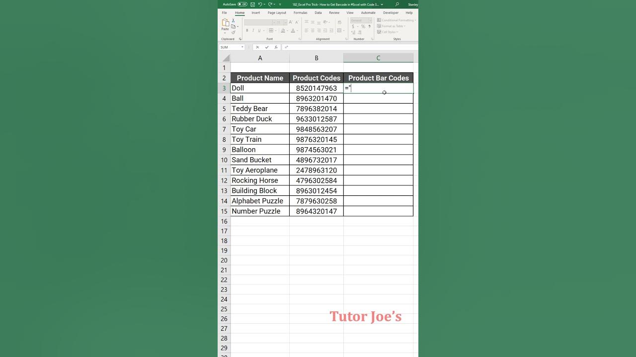 Barcode in Excel: Simplifying Data Entry and Inventory Management | Tutor Joes - YouTube