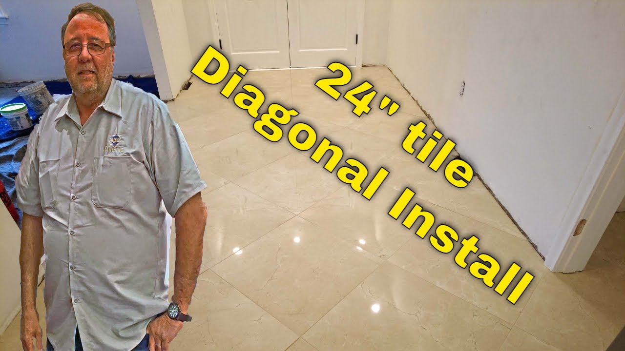Diagonal Large format polished porcelain tile front hall floor - YouTube