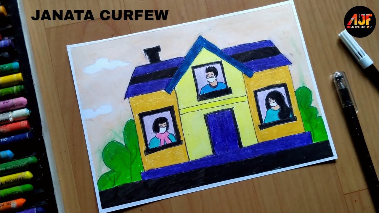 Janata Curfew scenery drawing | self isolation scenery drawing | for ...