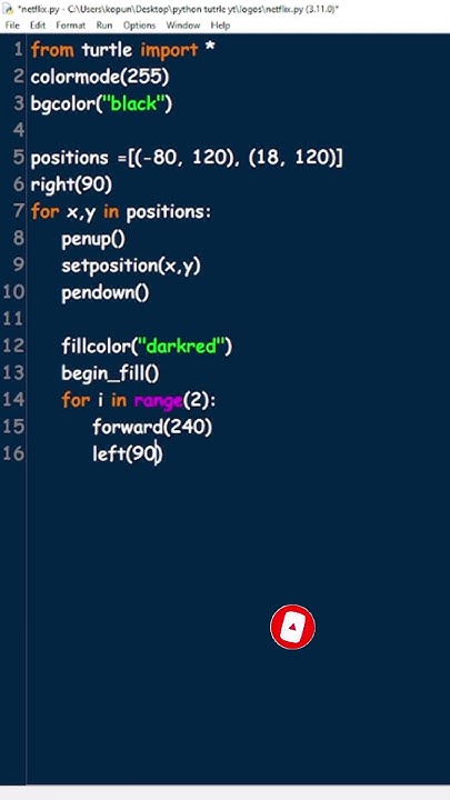 Python Turtle Tutorial Netflix Logo Python Pythonturtle Learnpython Turtledesign