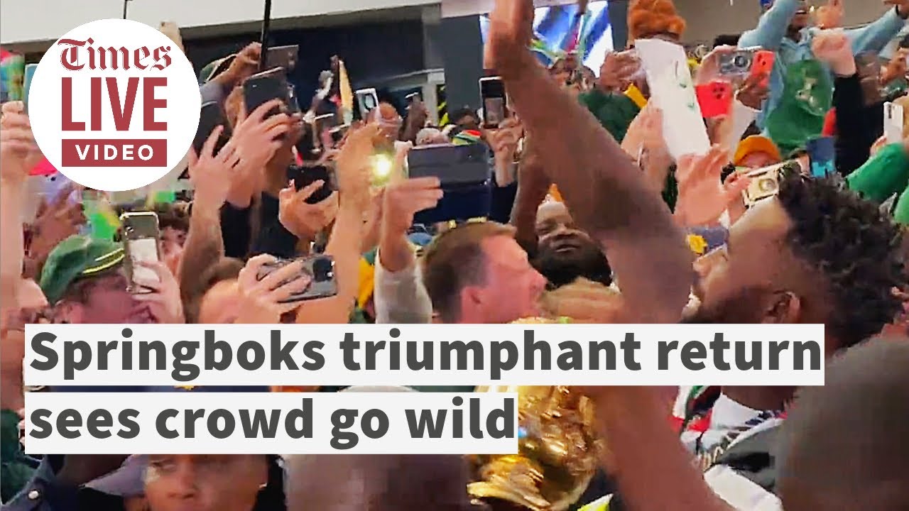 Packed crowd goes crazy as Springboks return from Rugby World Cup with ...