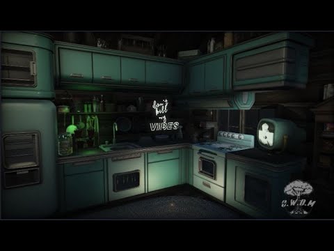 🔴 Atmospheric Fallout 4: Rainy Cabin Kitchen with Oldie Commercials ...