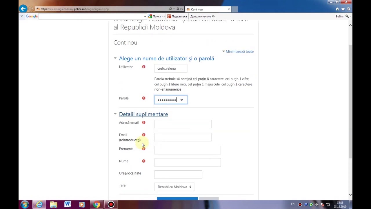 Ghid video pentru autentificare pe platforma elearning.academy.police.md - YouTube