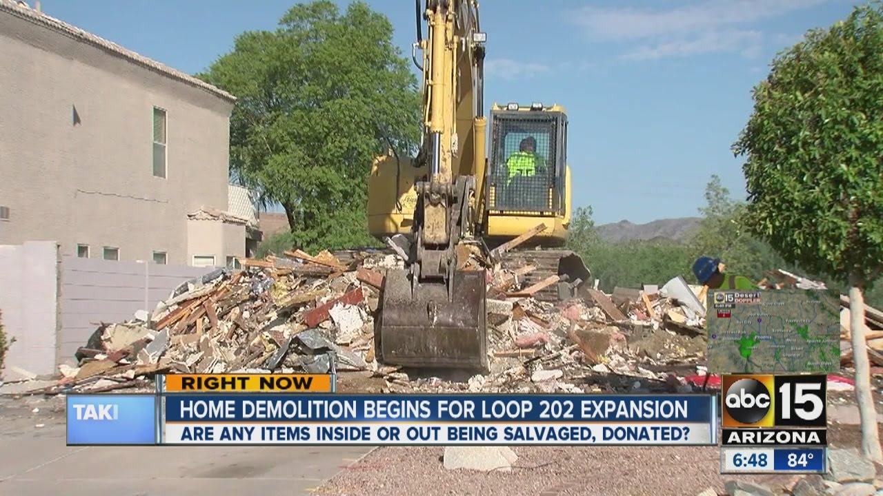 Home demolition begins for Loop 202 expansion - YouTube
