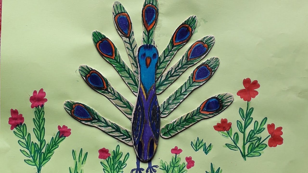 How to make a peacock using ice cream sticks - YouTube