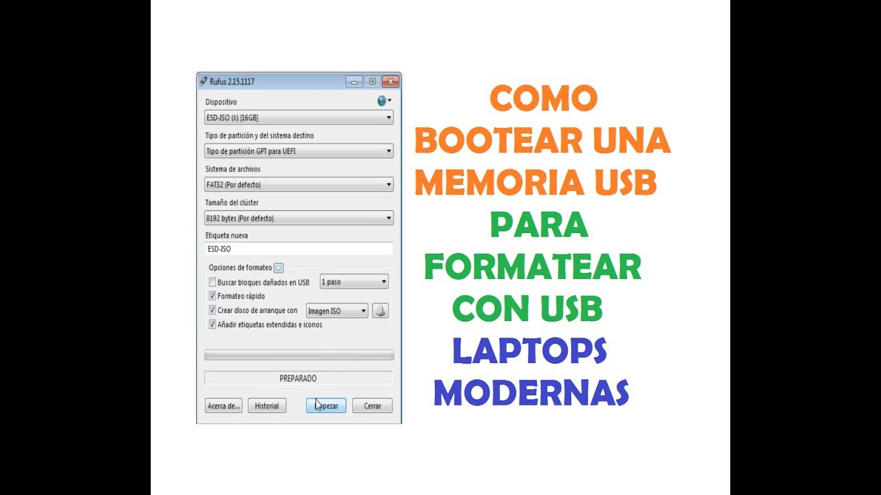 como bootear una memoria usb para formatear una computadora - YouTube