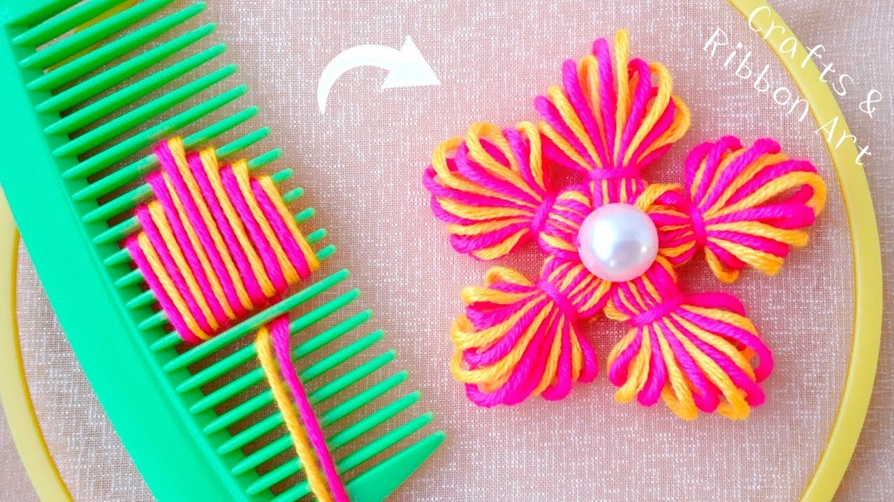 Amazing Woolen Flower Craft Ideas with Hair Comb - Hand Embroidery Easy ...