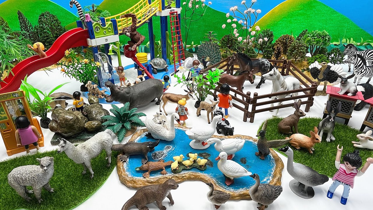 Diorama Water Playground With Safari Animals | Cow Horse Llama zebra ...