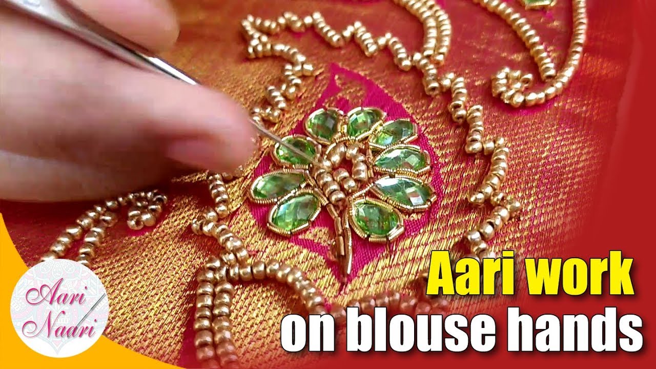 Aari work design on blouse hand tutorial | hand embroidery work | maggam work for beginners ...