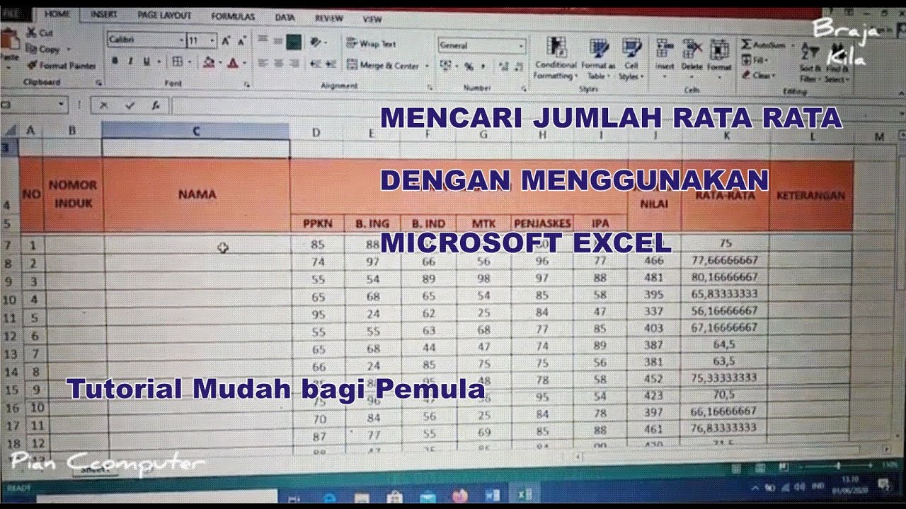 Cara mencari Nilai Rata-rata dan Penjumlahan Otomatis - YouTube