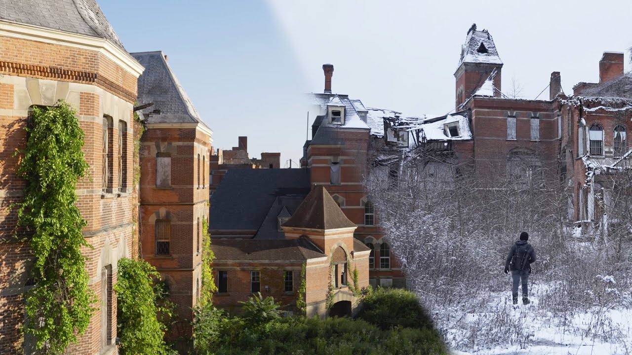 Exploring Abandoned Gothic Asylum - Winter Snowstorm vs Summer Foliage ...