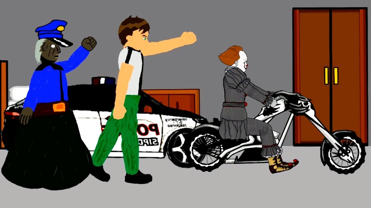 Ben 10 With Police vs Pennywise Fighting For The Ghost Bike- Drawing ...