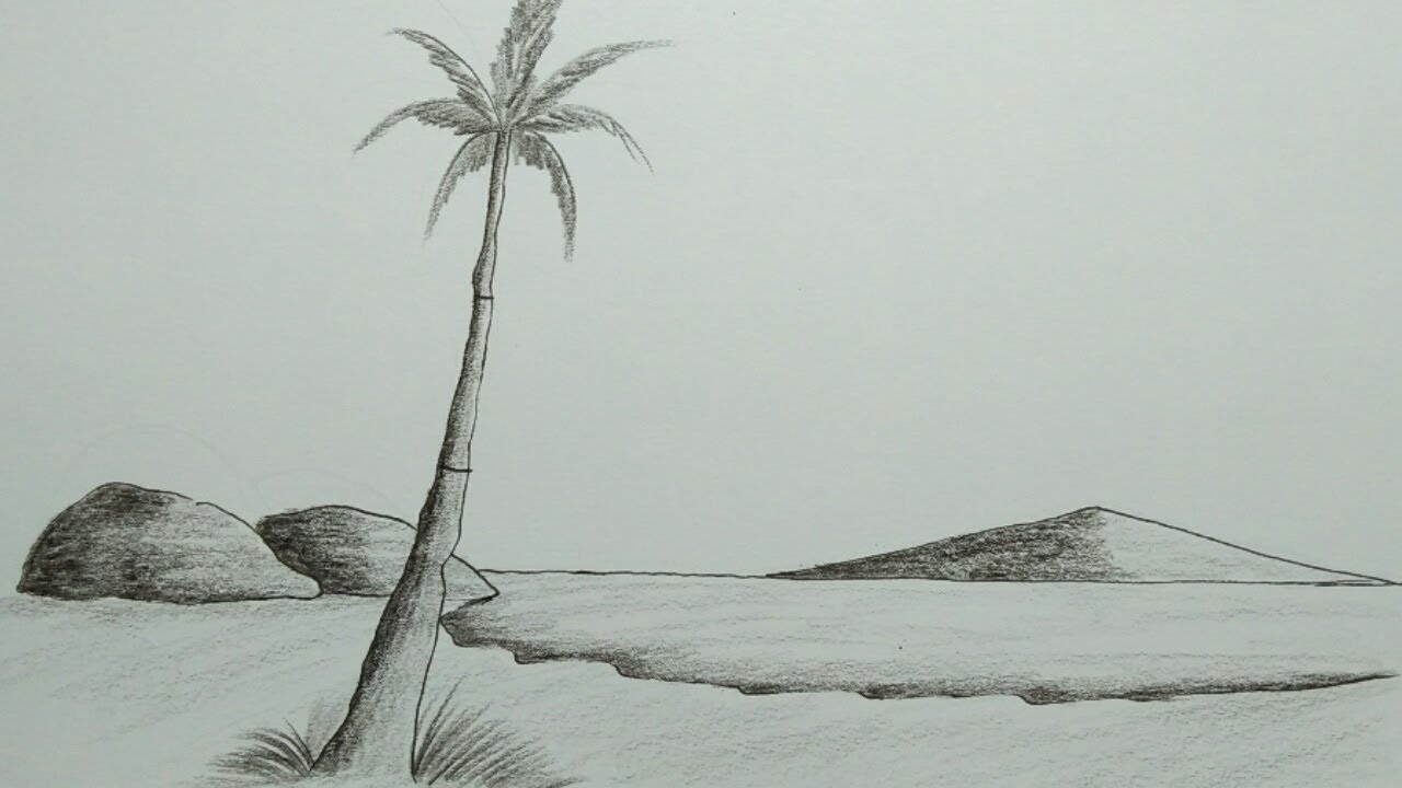 Cara Menggambar Pemandangan Pantai - Beach Scenery Drawing - YouTube