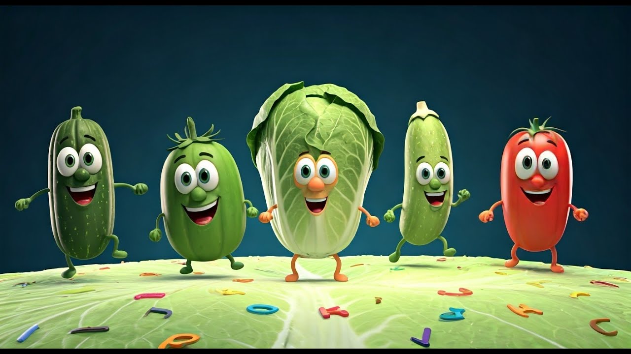 "Five Little Veggies Jumping on the Bed | Fun Vegetable Nursery Rhyme ...