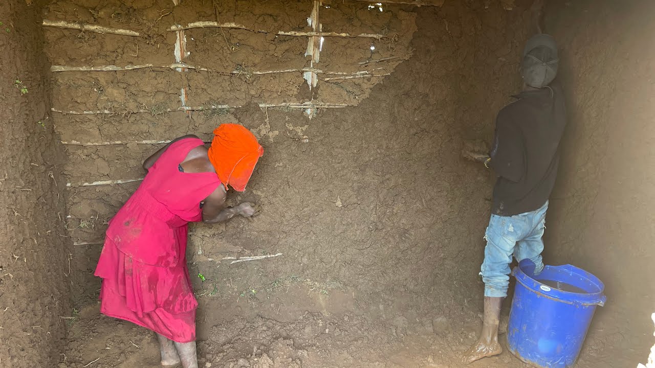 African Village Woman Plasters Mud House With Bare Hands//Traditional ...