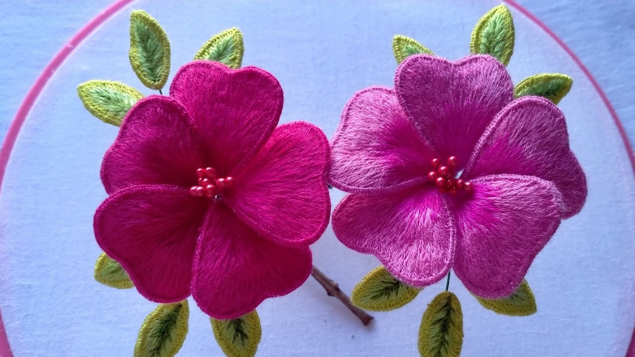 Beautiful 3D Flowers Hand Embroidery | Long and Short Stitch | Tutorial ...