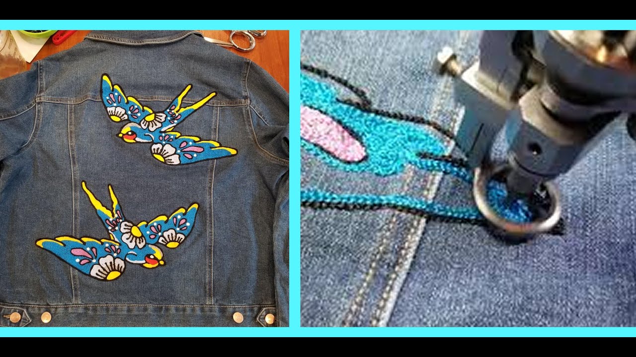 Chain stitch fill over denim jacket seams Mauzer Machine - YouTube