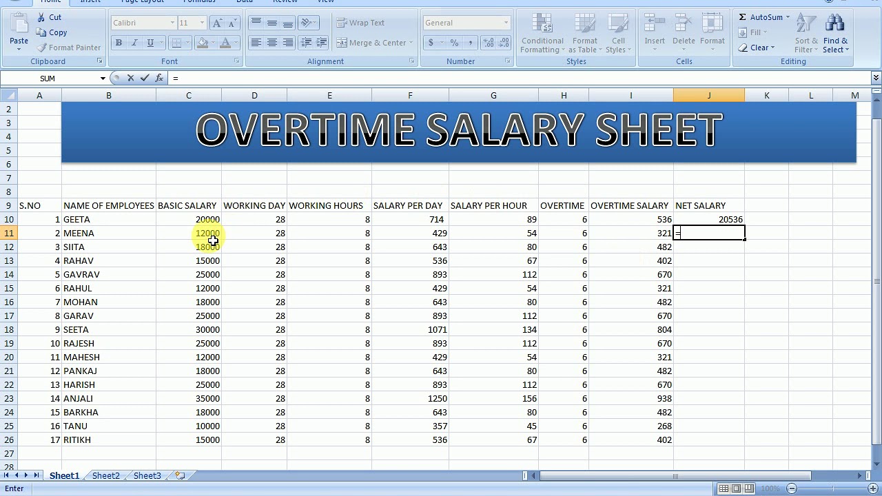 Overtime Salary sheet in Excel - YouTube