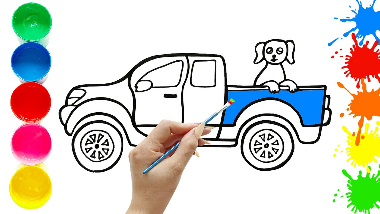 Pickup Truck Drawing, Painting and Coloring | How to Draw Pickup Truck ...