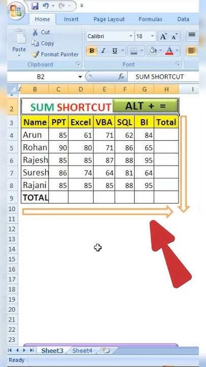 Quick Sum in Excel | Alt+= | Sum of Row and column Total on Single click | #excel #excelformula ...