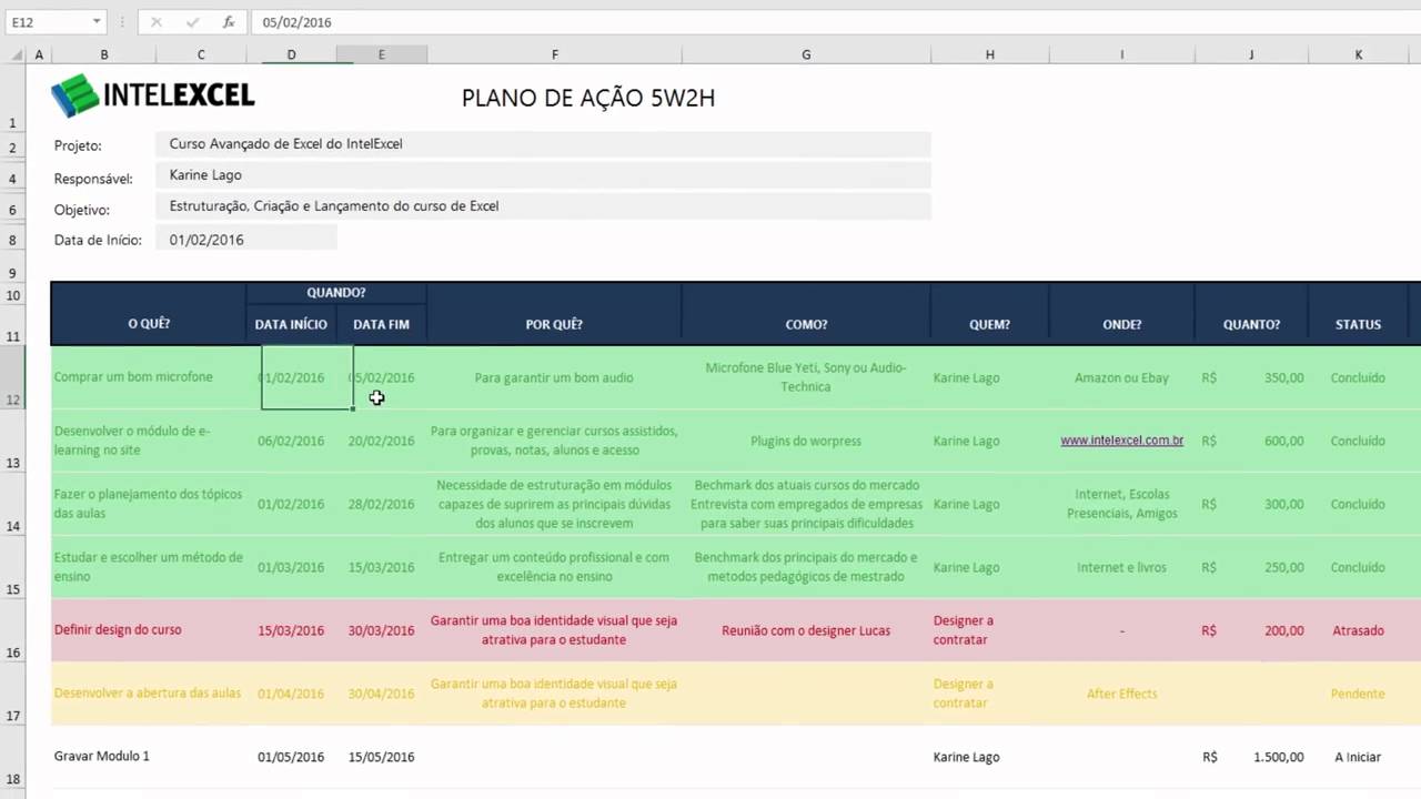 Gestão Ferramenta 5W2H no Excel - YouTube
