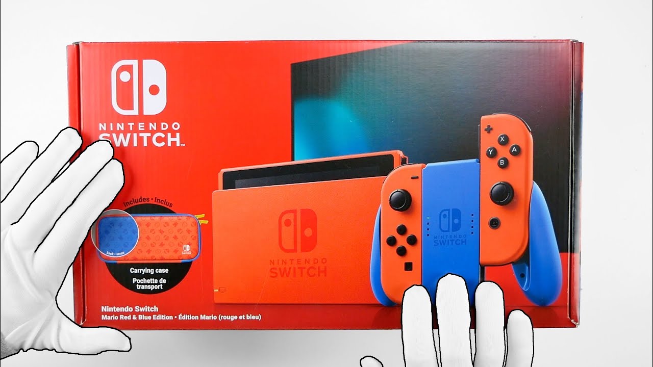 Nintendo Switch MARIO RED & BLUE EDITION with Carrying Case Unboxing ...