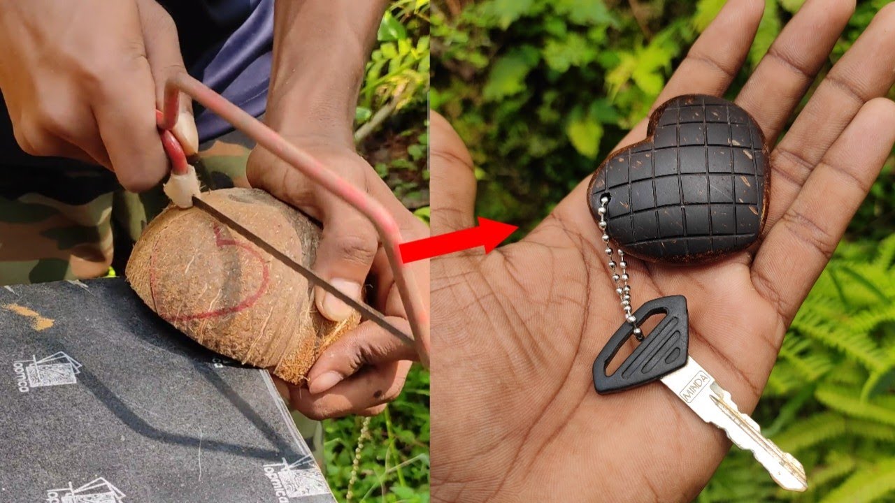 How to make a keychain with coconut shell/DIY craft idea - YouTube