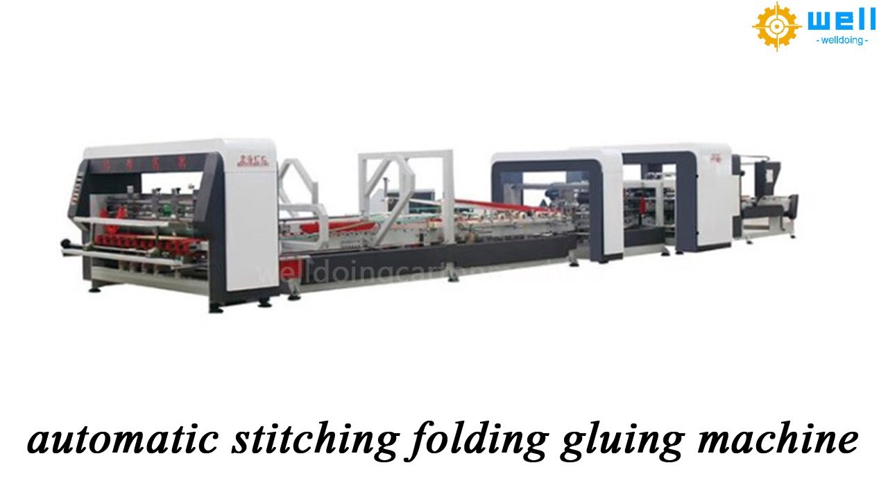 automatic stitching folding gluing equipment Welldoing® - YouTube