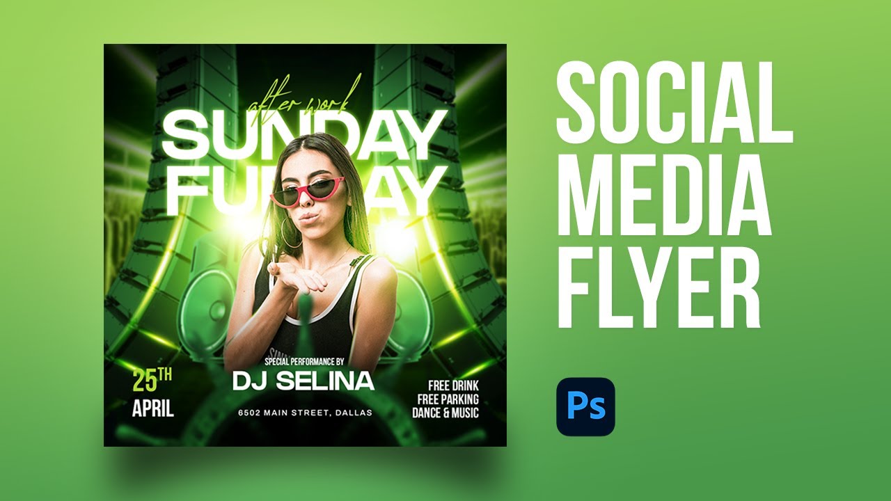 Social Media Flyer Design for DJ Night Party | Lighting Effects & Color ...