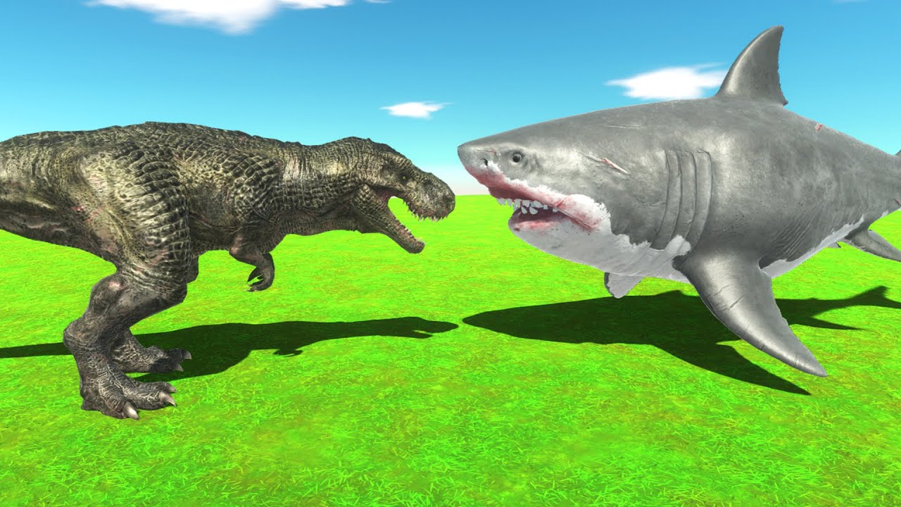 I made a T-Rex fight a Megalodon to see who wins - YouTube