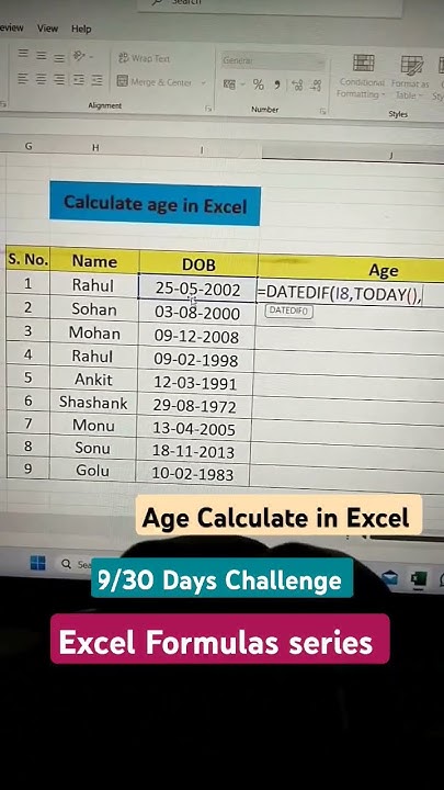 Age Calculate In Excel 9 Days Excelformula Exceltips Tech Youtube Youtubevideo Shortvideo