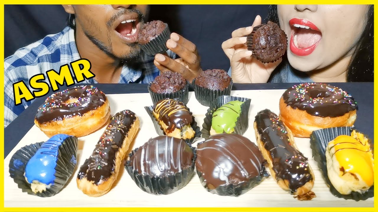 ASMR Chocolate Donuts, Eclairs, Balls, Cream Puff, Chocolate Chip ...