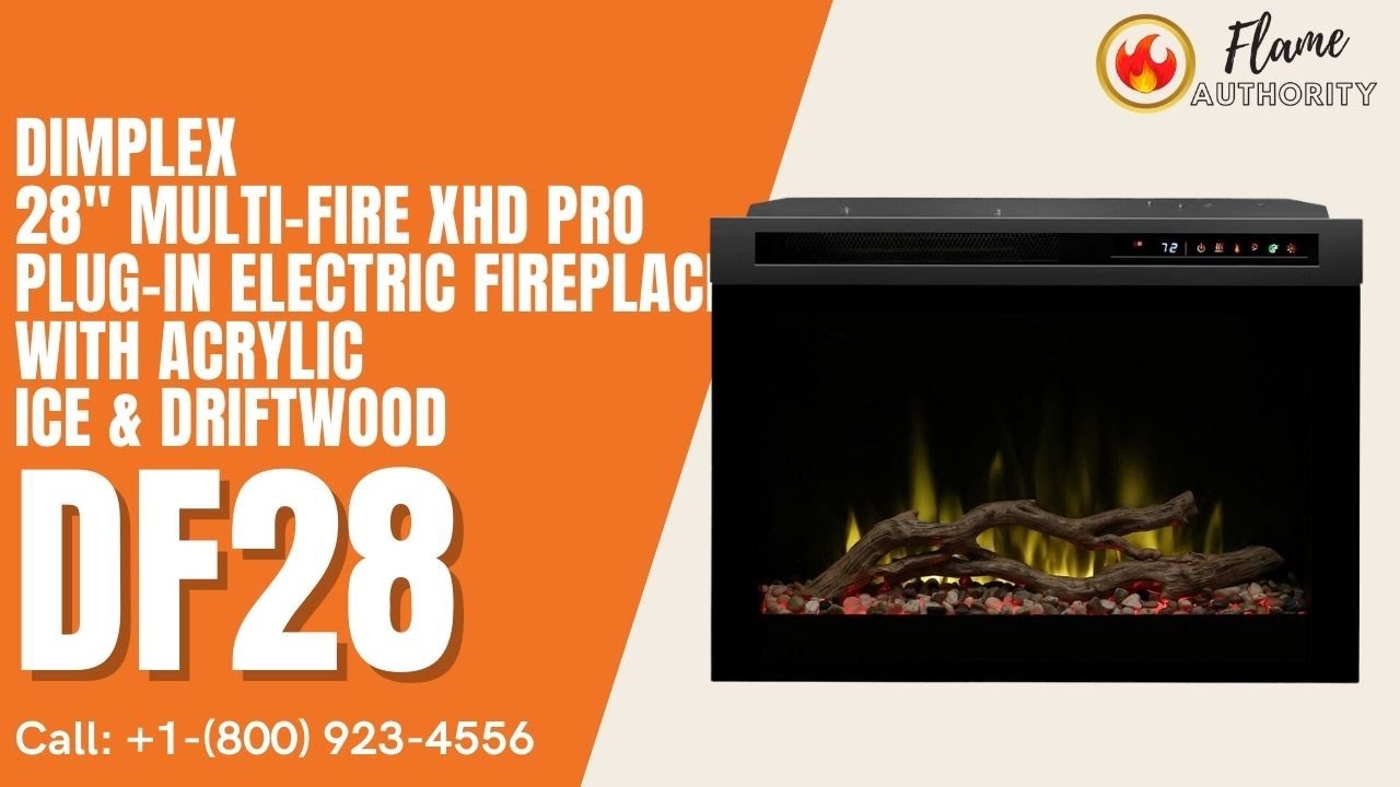 Dimplex 28" Multi-Fire XHD Pro Plug-In Electric Fireplace with Acrylic Ice & Driftwood DF28 ...