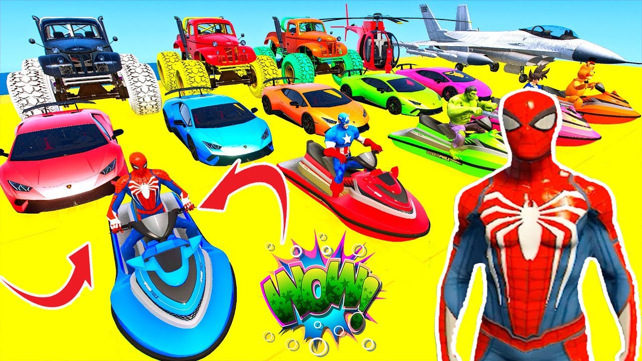 GTAV Epic New Stunt Race For Car Racing - Superheroes on a motorcycle ...