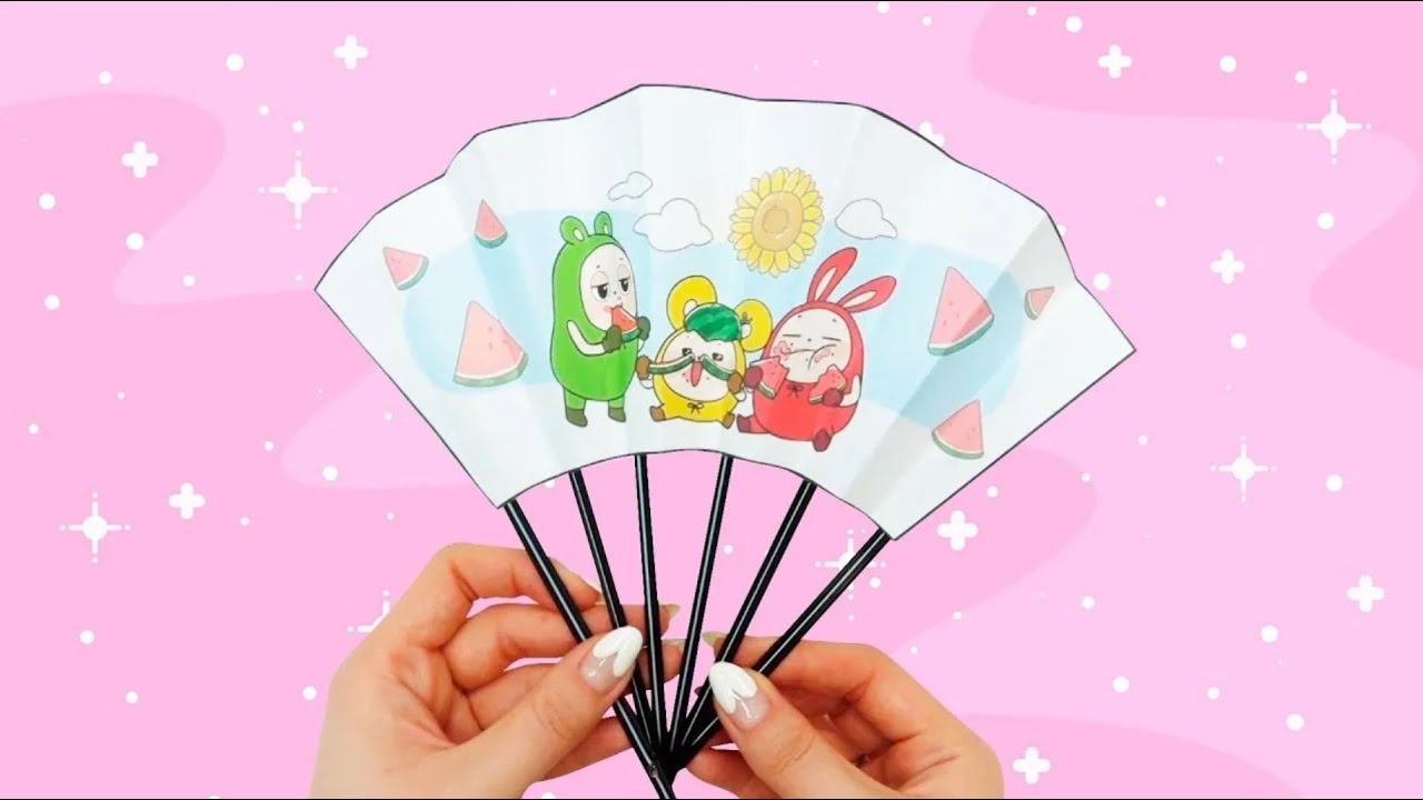 DIY Making a PAPER HAND FAN with Yummy Yummy/ 종이 부채 만들기! - YouTube