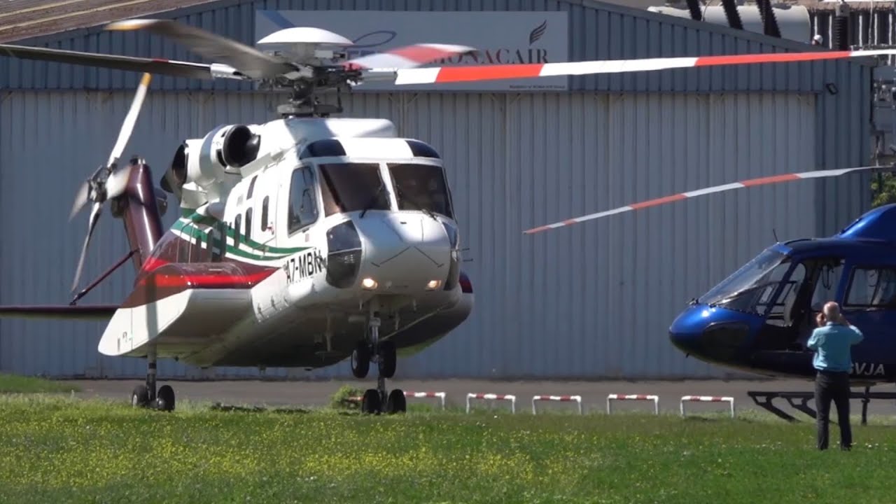 luxury helicopter Sikorsky S-92A of Qatar takeoff at Paris - YouTube