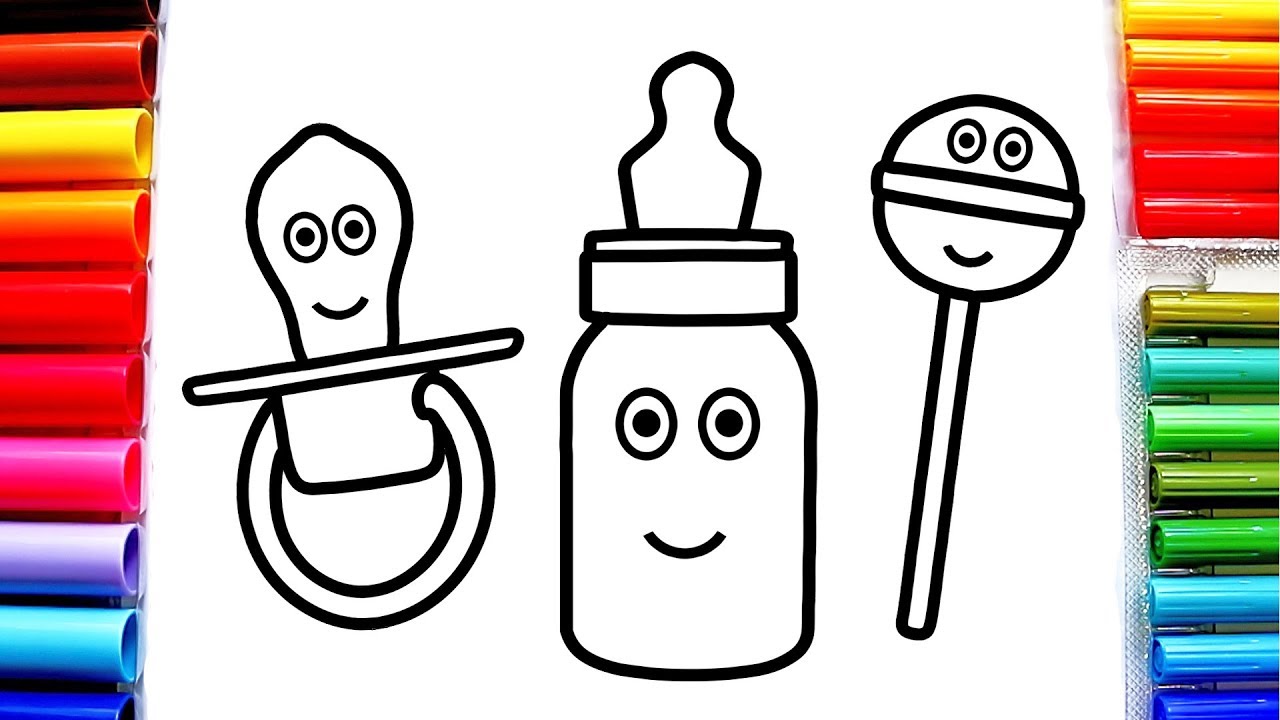 Baby Dummy, Bottle & Lollipop - Coloring Book for Kids - YouTube